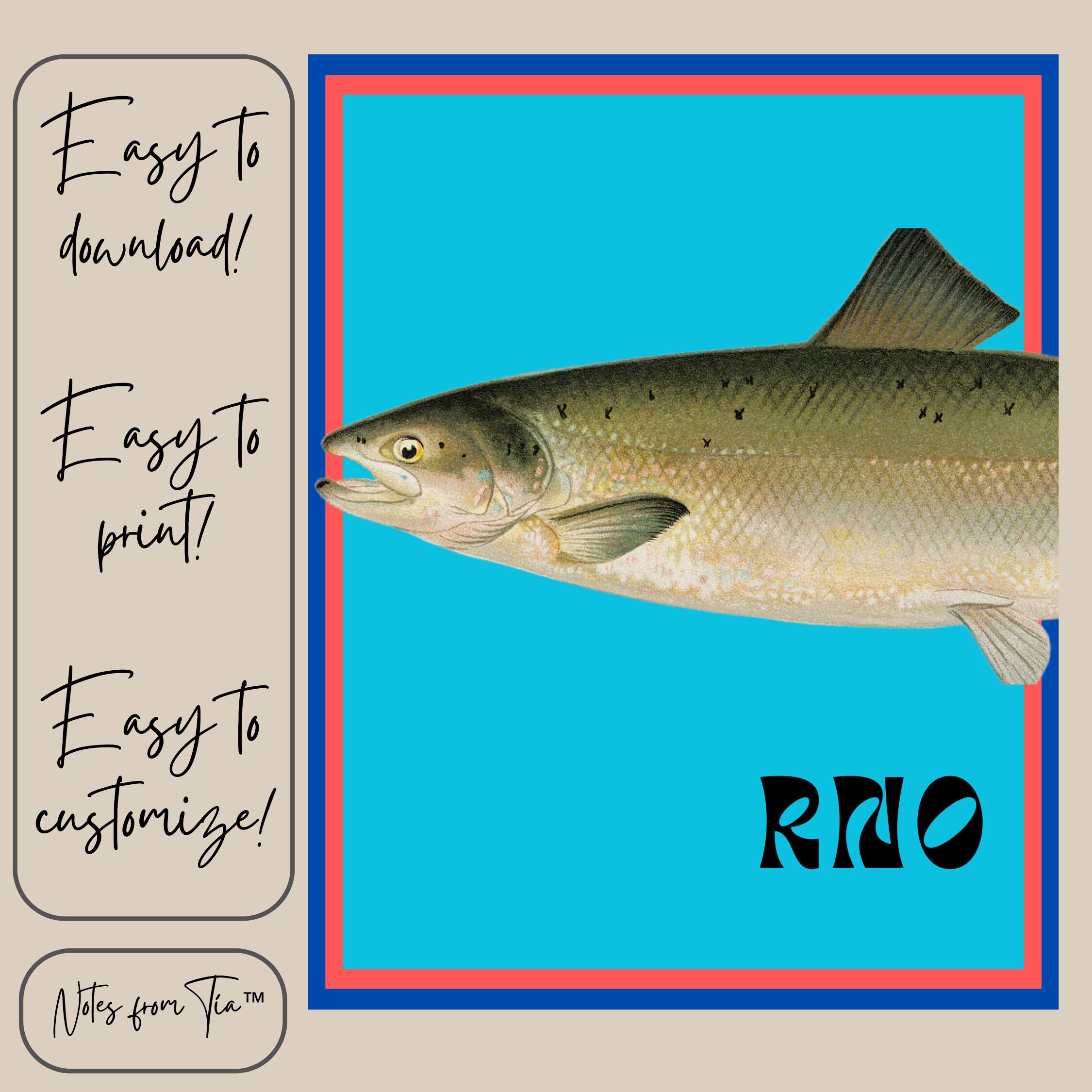 11x14 Retro Atlantic Salmon Fish Art Print, Instant Digital Download ...