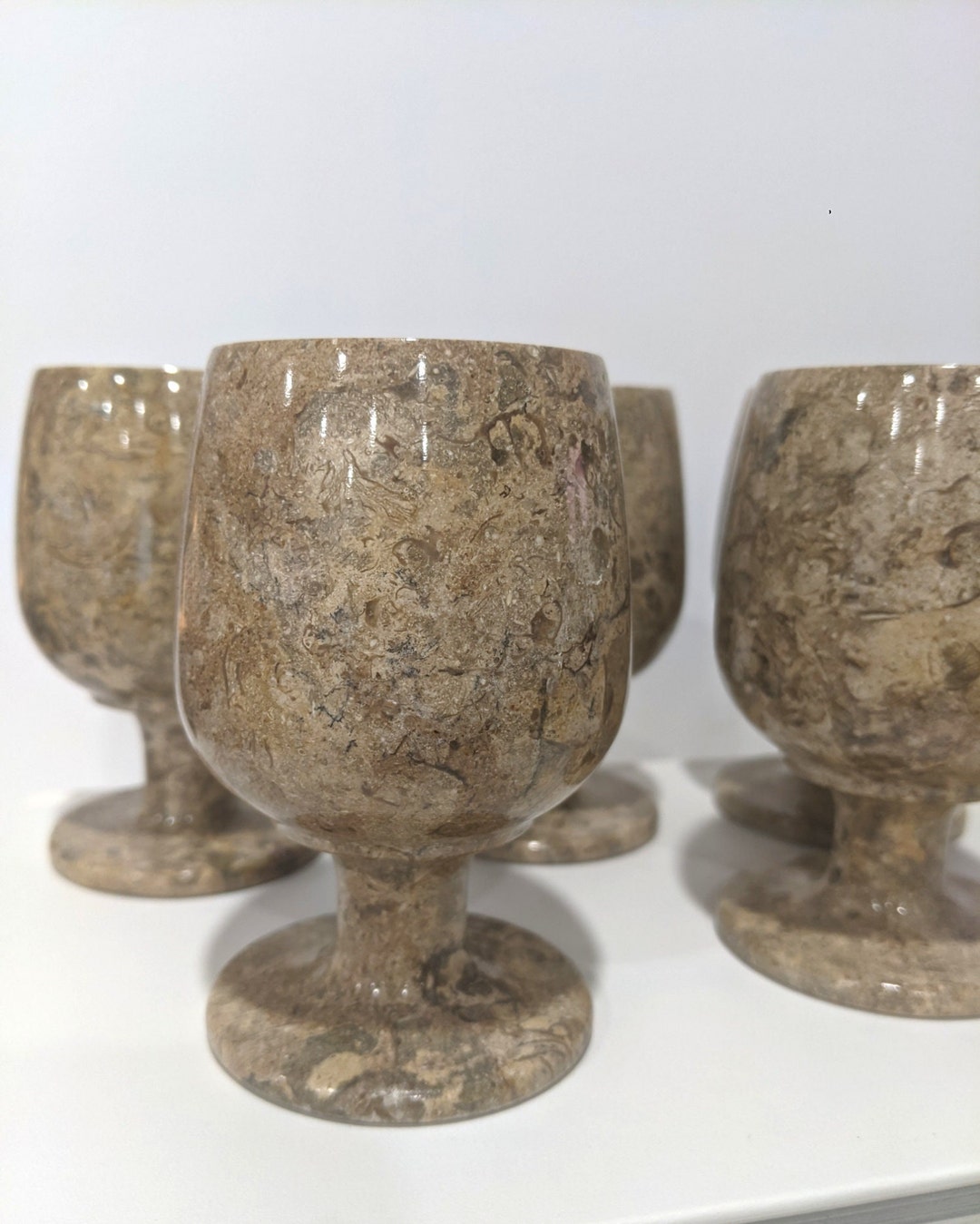Vintage Fossil Stone Goblets/wine Glasses | Stone/marble Style Set of 5 ...