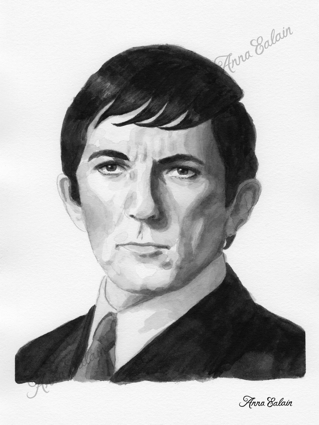 Barnabas Collins Dark Shadows Black and White Watercolor Portrait ...
