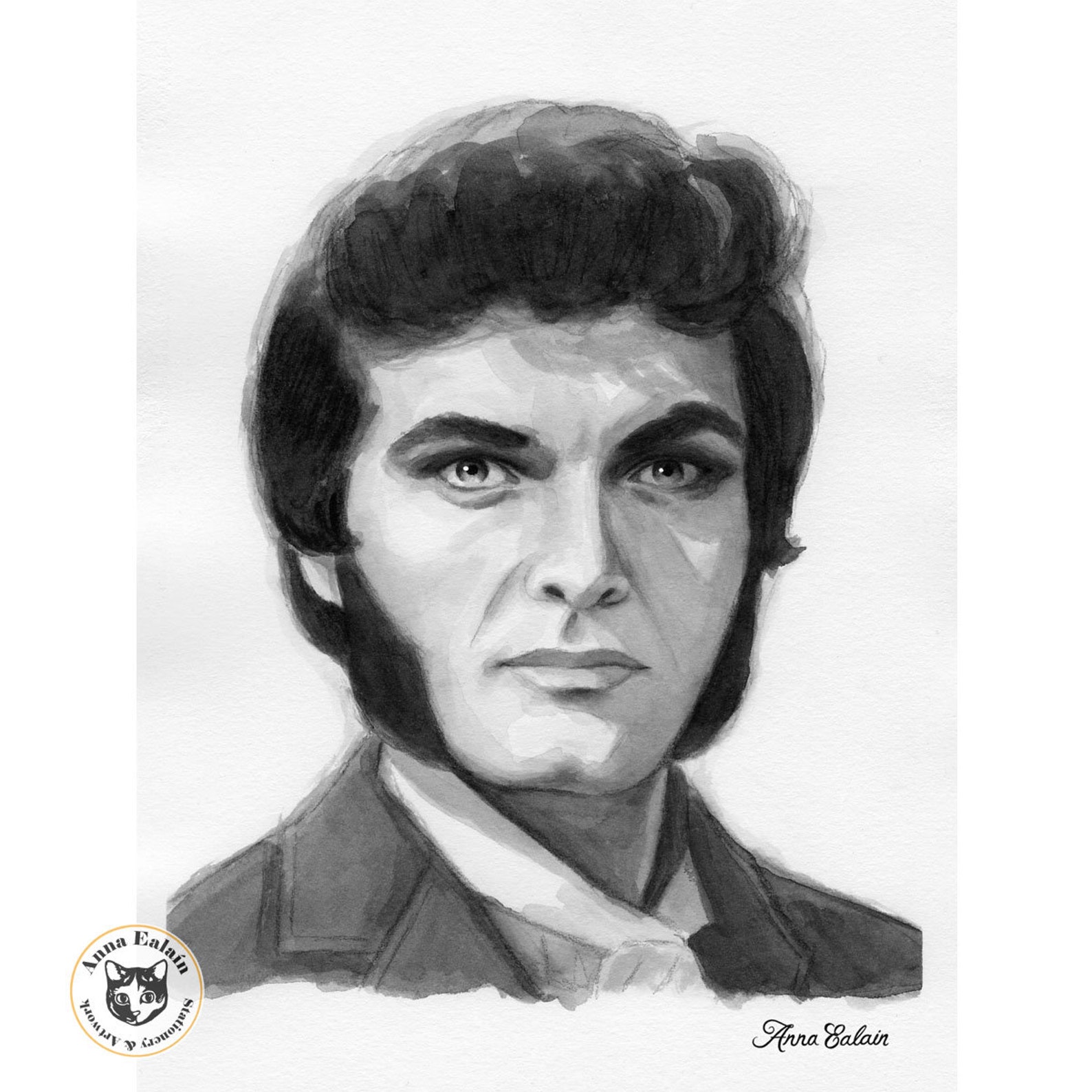 Quentin Collins Dark Shadows Black and White Watercolor Portrait, Ghost ...