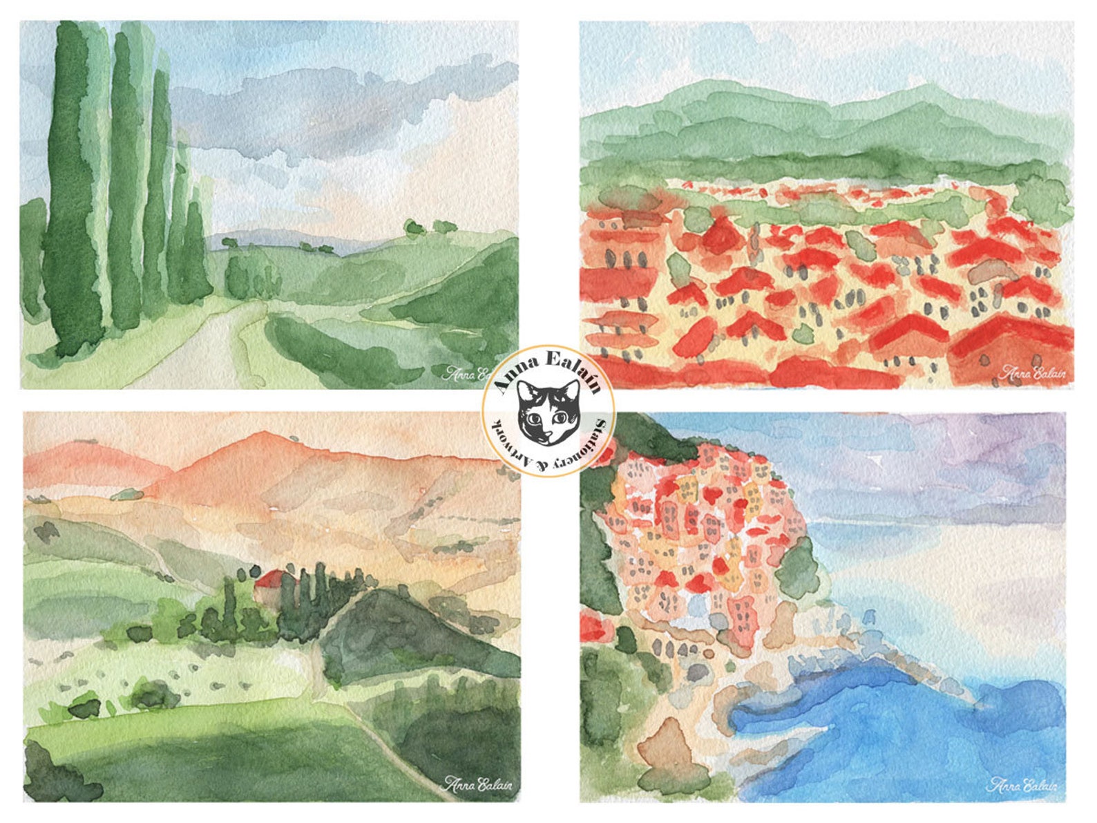 Scenes of Italy, Four Paintings Bundle, Watercolor Painting, Original ...