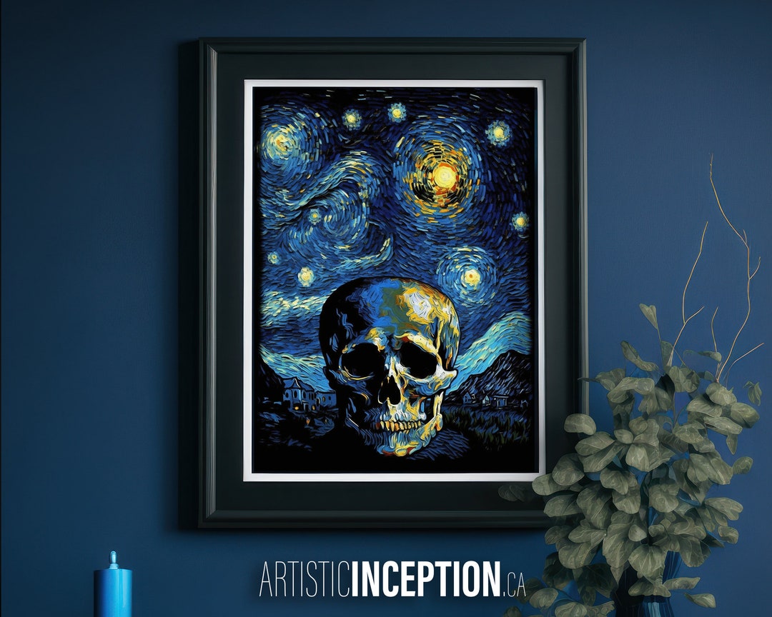 The Starry Night Skull PRINTABLE Digital Art A.I. Generated & Enhanced ...