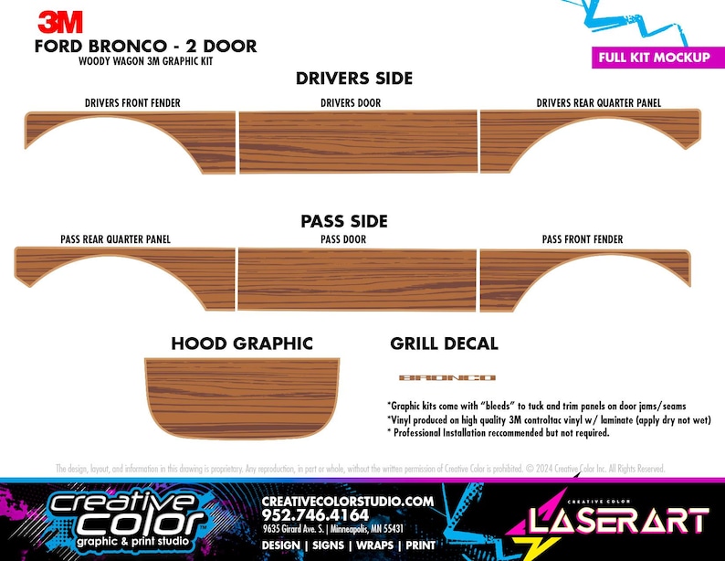Ford Bronco (2 Door) - 3M Vinyl Wrap Vintage Woody Graphics Kit - Woody ...