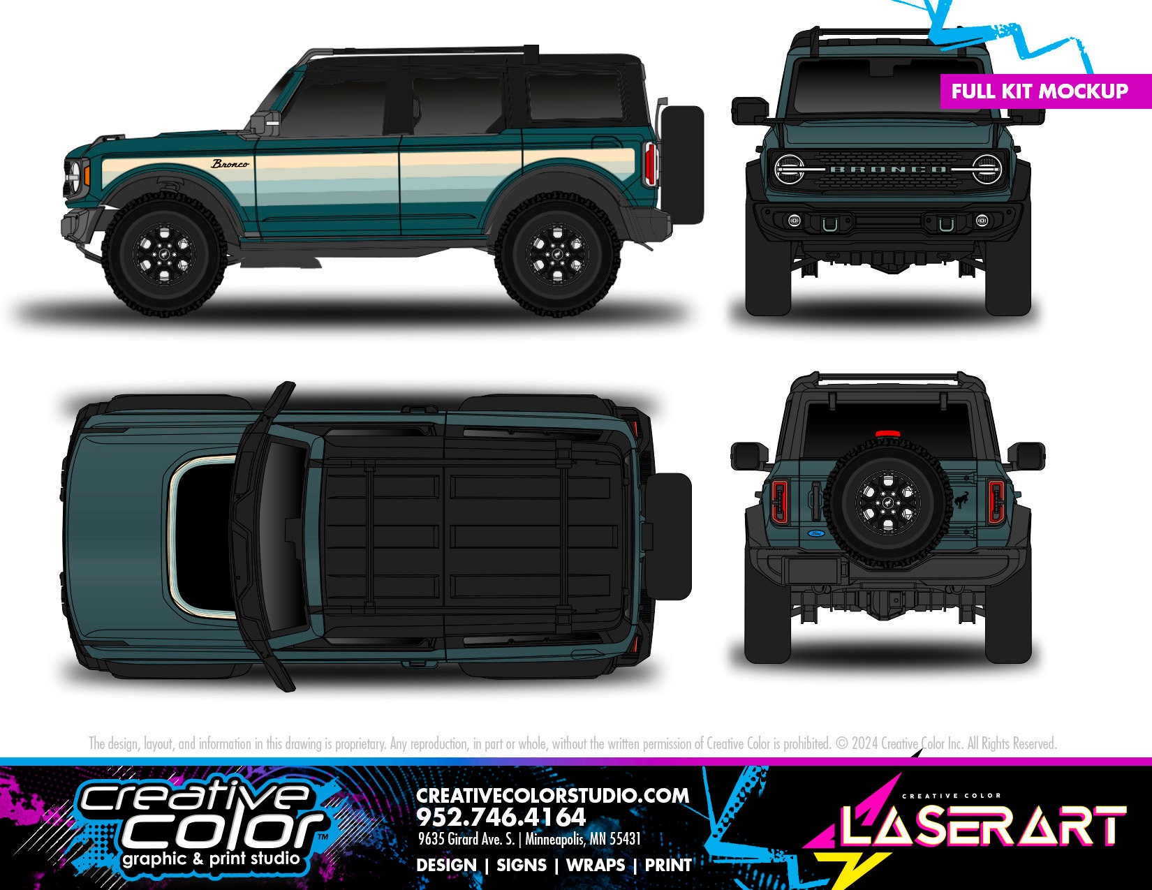 Ford Bronco (4 Door) - 3M Vinyl Wrap Vintage Stripe Graphics Kit - Blue ...