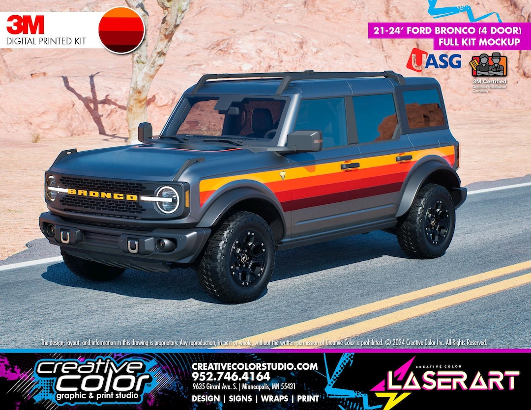 Ford Bronco (4 Door) - 3M Vinyl Wrap Vintage Stripe Graphics Kit ...