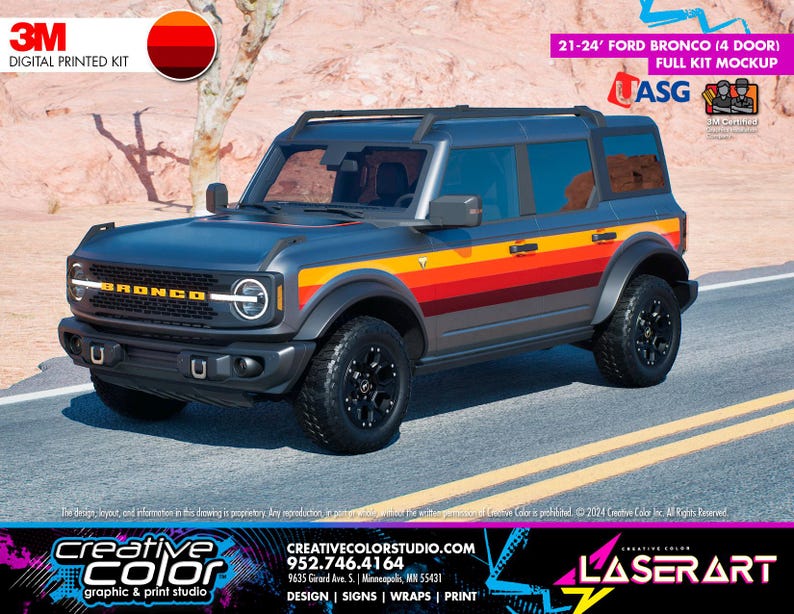 Ford Bronco (4 Door) - 3M Vinyl Wrap Vintage Stripe Graphics Kit ...