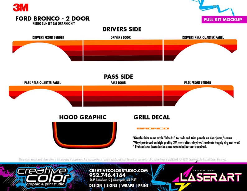 Ford Bronco (2 Door) - 3M Vinyl Vintage Retro Wrap Graphics Kit - Retro ...