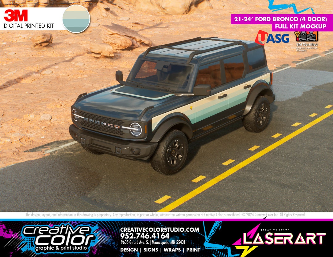 Ford Bronco (4 Door) - 3M Vinyl Wrap Vintage Stripe Graphics Kit - Blue ...