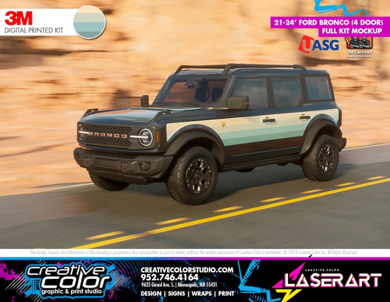 Ford Bronco (4 Door) - 3M Vinyl Wrap Vintage Stripe Graphics Kit - Blue ...