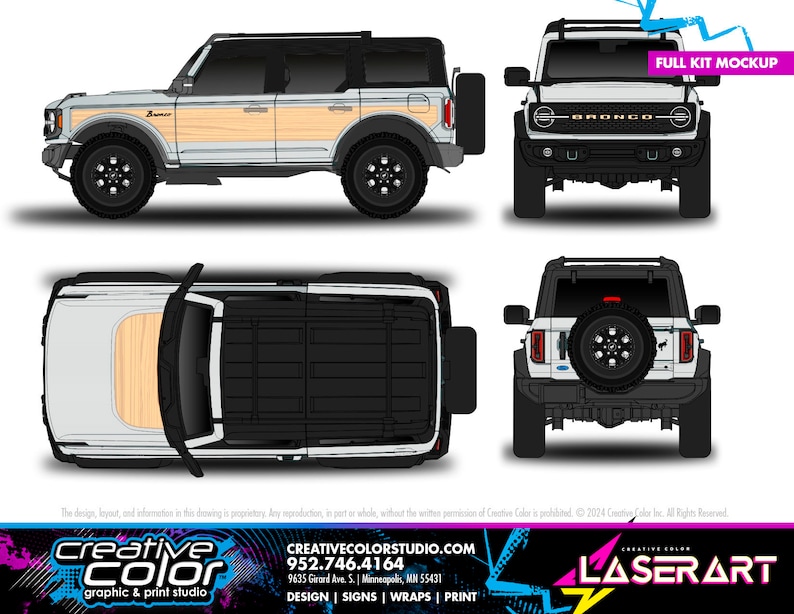 Ford Bronco (4 Door) - 3M Vinyl Wrap Vintage Woody Graphics Kit - Woody ...