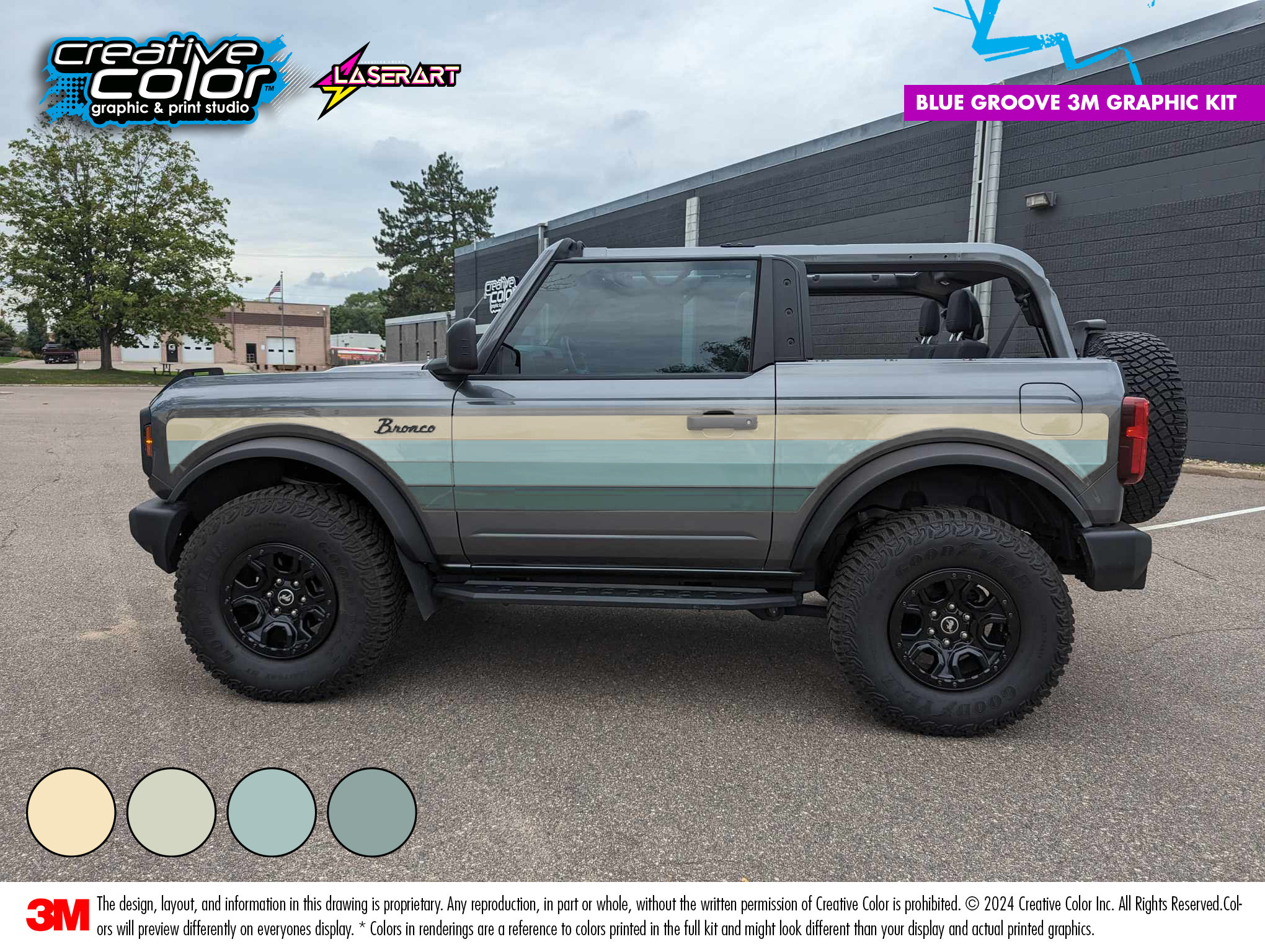 Ford Bronco 2 Door 3M Viny Wrap Vintage Stripe Graphics Kit Blue Groove ...