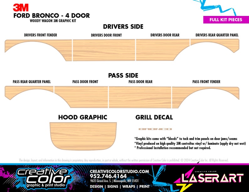 Ford Bronco (4 Door) - 3M Vinyl Wrap Vintage Woody Graphics Kit - Woody ...