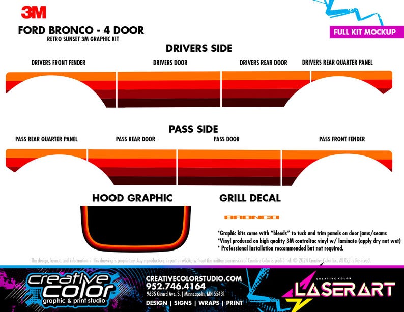 Ford Bronco (4 Door) - 3M Vinyl Wrap Vintage Stripe Graphics Kit ...