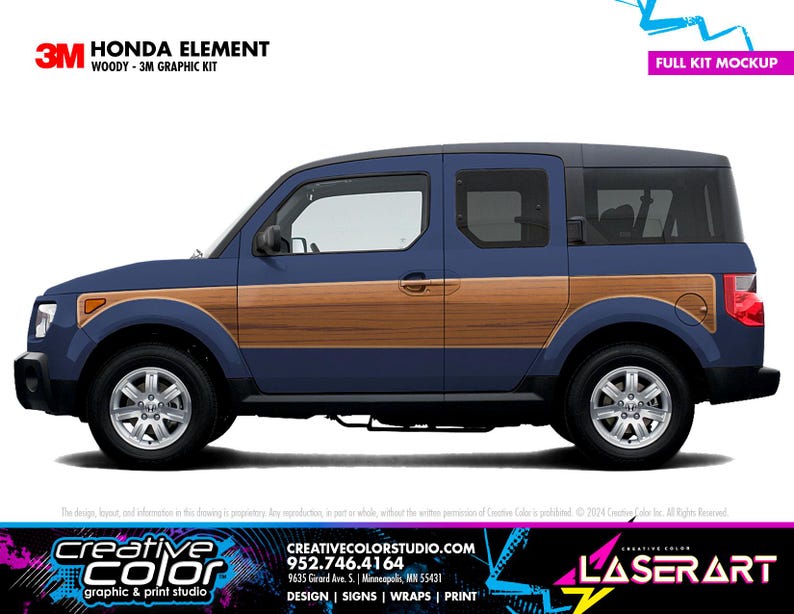 Honda Element (2003-2012) - 3M Vinyl Wrap Vintage Woody Graphics Kit ...