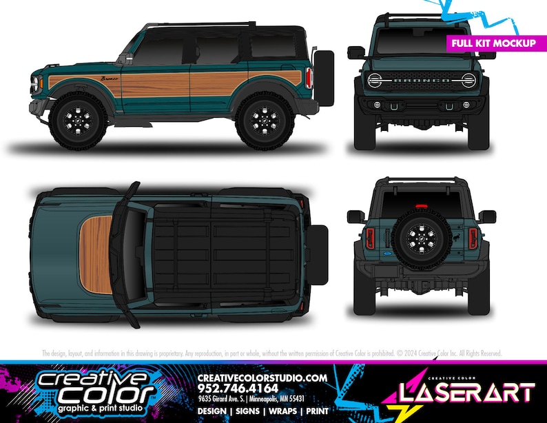 Ford Bronco (4 Door) - 3M Vinyl Wrap Vintage Woody Graphics Kit - Woody ...