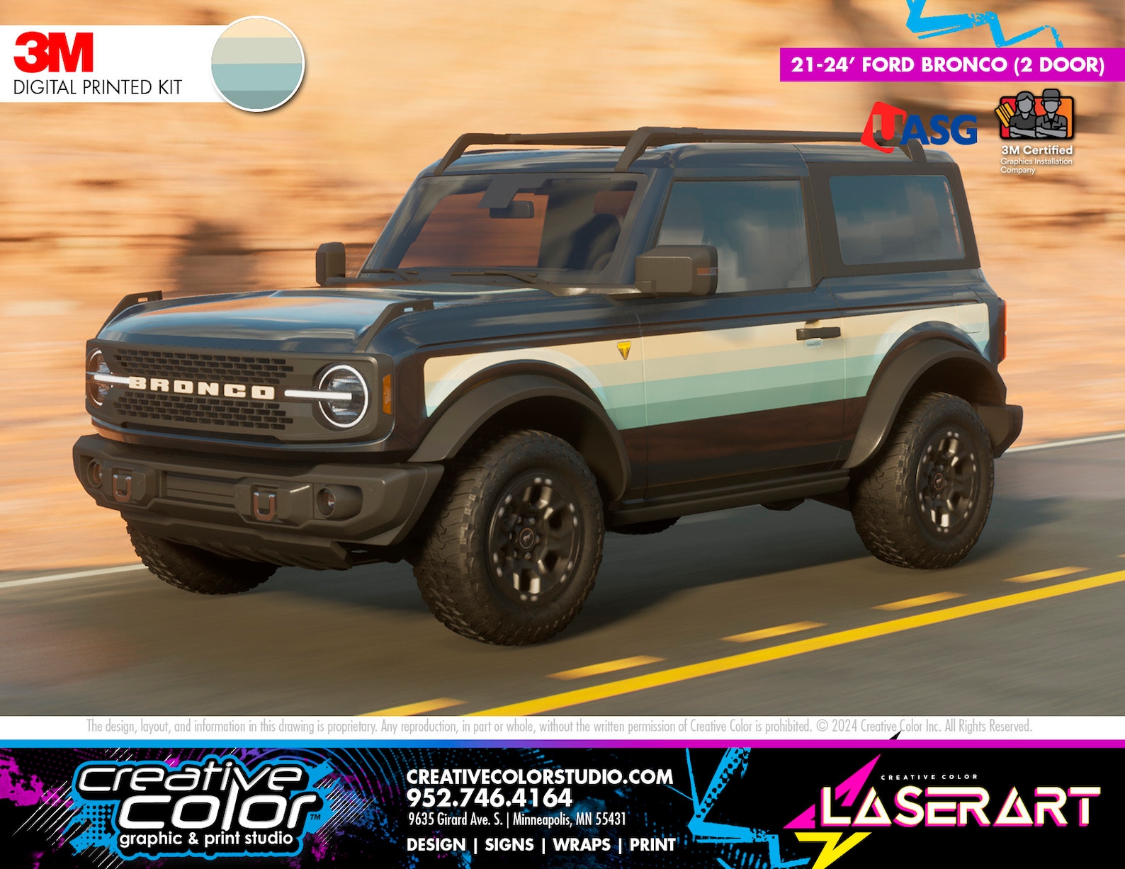 Ford Bronco 2 Door 3M Viny Wrap Vintage Stripe Graphics Kit Blue Groove ...
