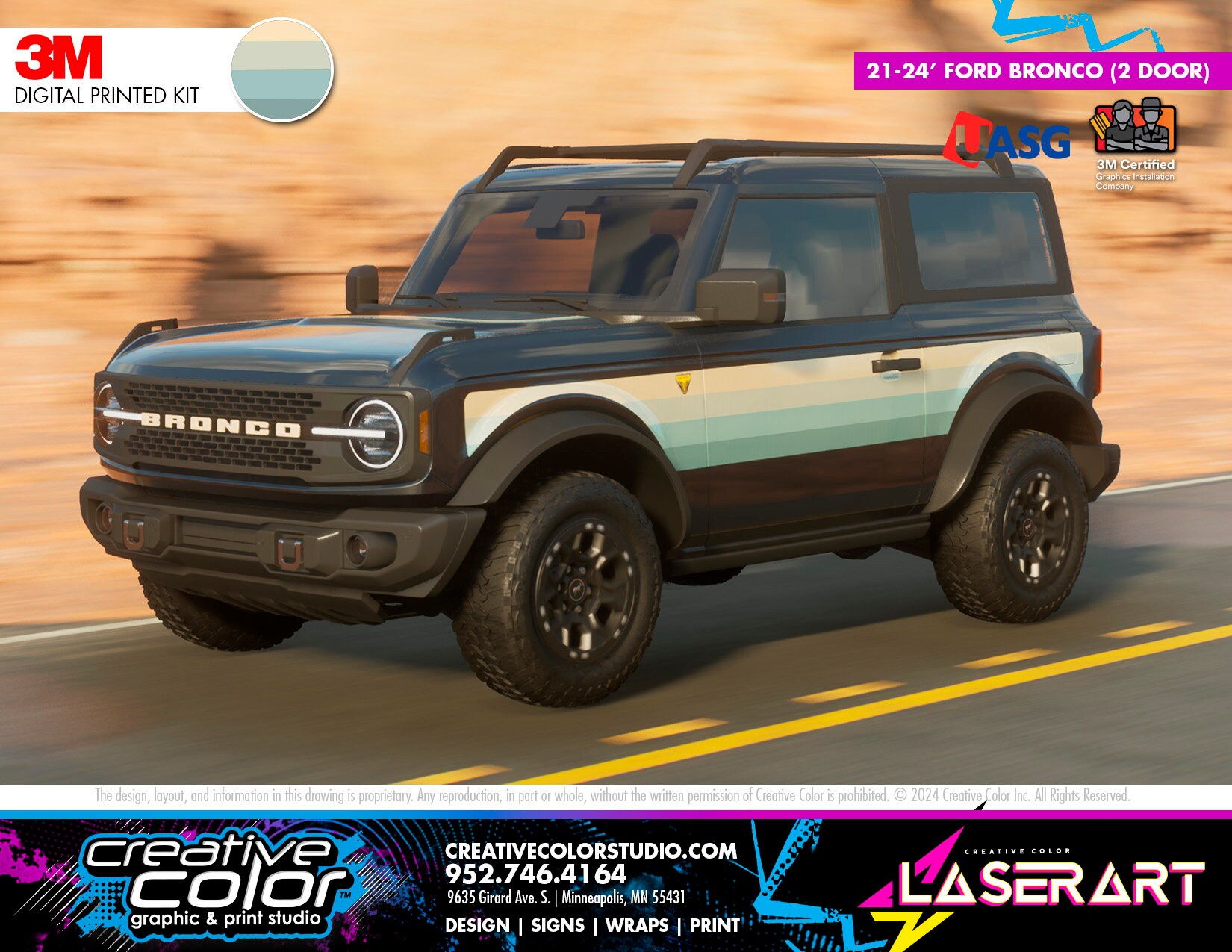 Ford Bronco 2 Door 3M Viny Wrap Vintage Stripe Graphics Kit Blue Groove ...