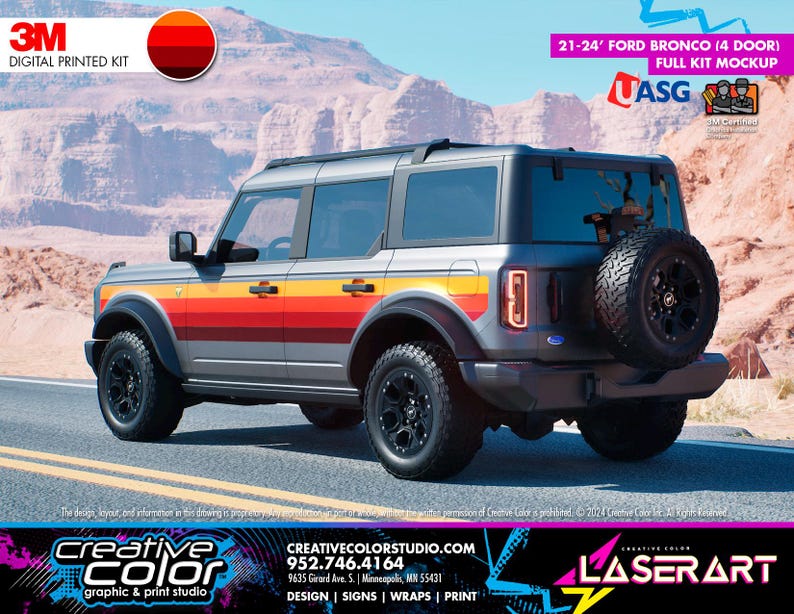 Ford Bronco (4 Door) - 3M Vinyl Wrap Vintage Stripe Graphics Kit ...