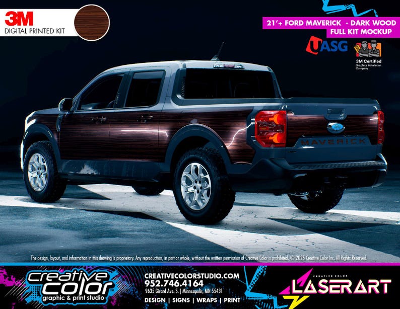 Ford Maverick 3m Vinyl Wrap Vintage Woody Graphics Kit Woody Dark
