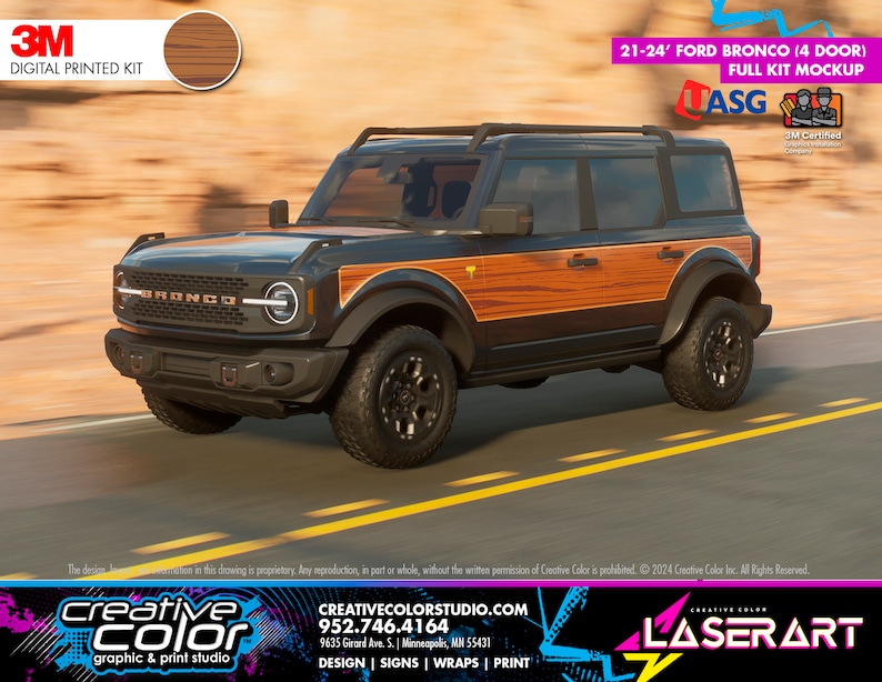 Ford Bronco (4 Door) - 3M Vinyl Wrap Vintage Woody Graphics Kit - Woody ...