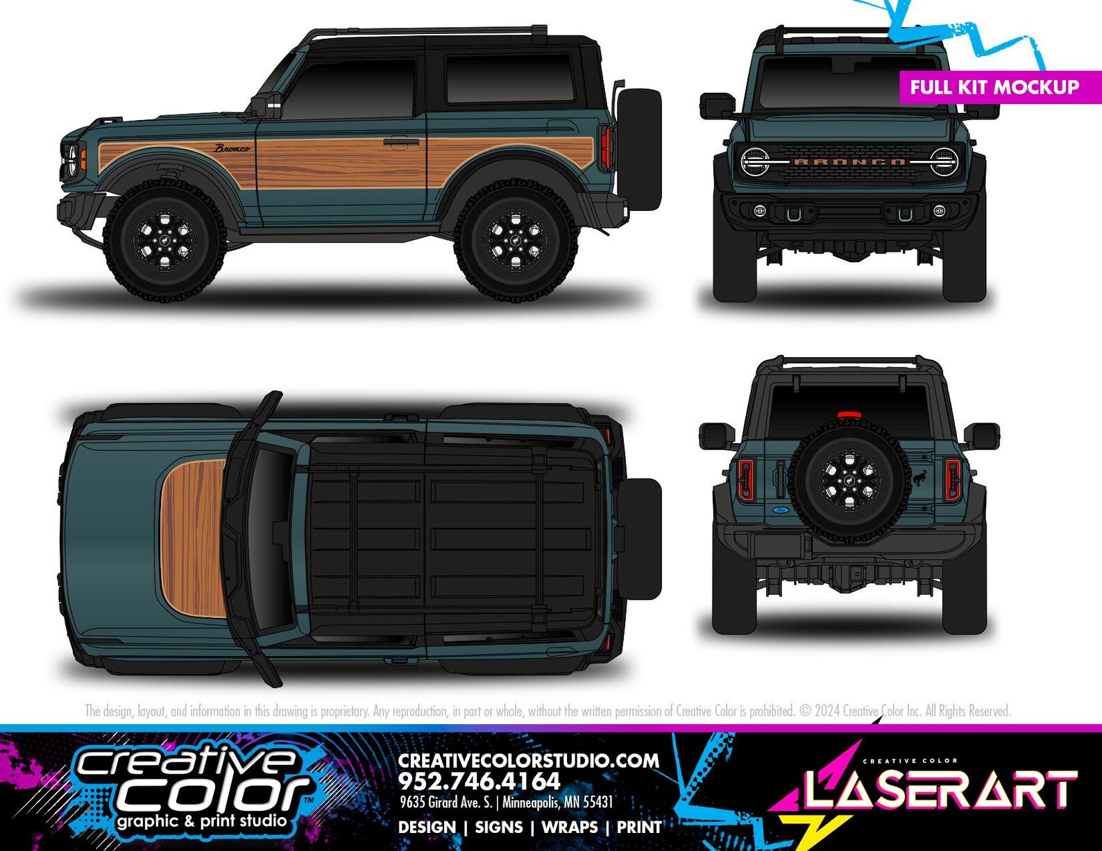 Ford Bronco (2 Door) - 3M Vinyl Wrap Vintage Woody Graphics Kit - Woody ...