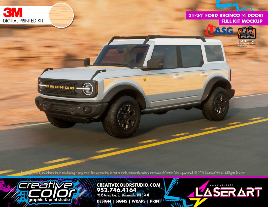 Ford Bronco (4 Door) - 3M Vinyl Wrap Vintage Woody Graphics Kit - Woody ...