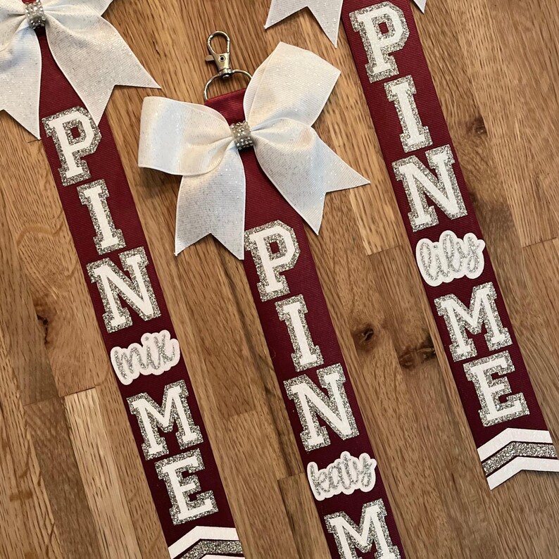 PIN ME Cheer Ribbon, Personalized Keychain for Backpacks and Athlete Gifts - Etsy