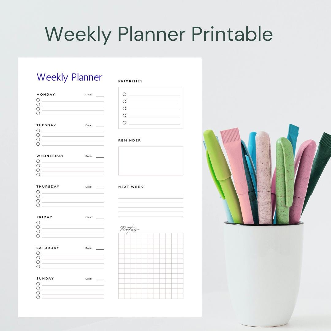 Weekly Planner Printable | Time Management | Planner | A4 & US Letter ...