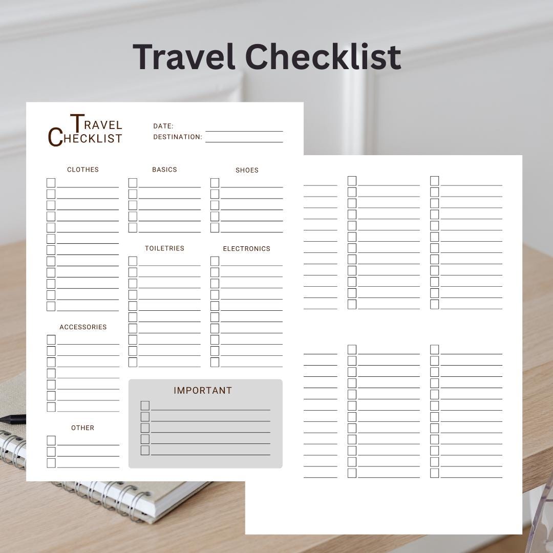 Travel Checklist Printable PDF | Packing List for Vacation ...