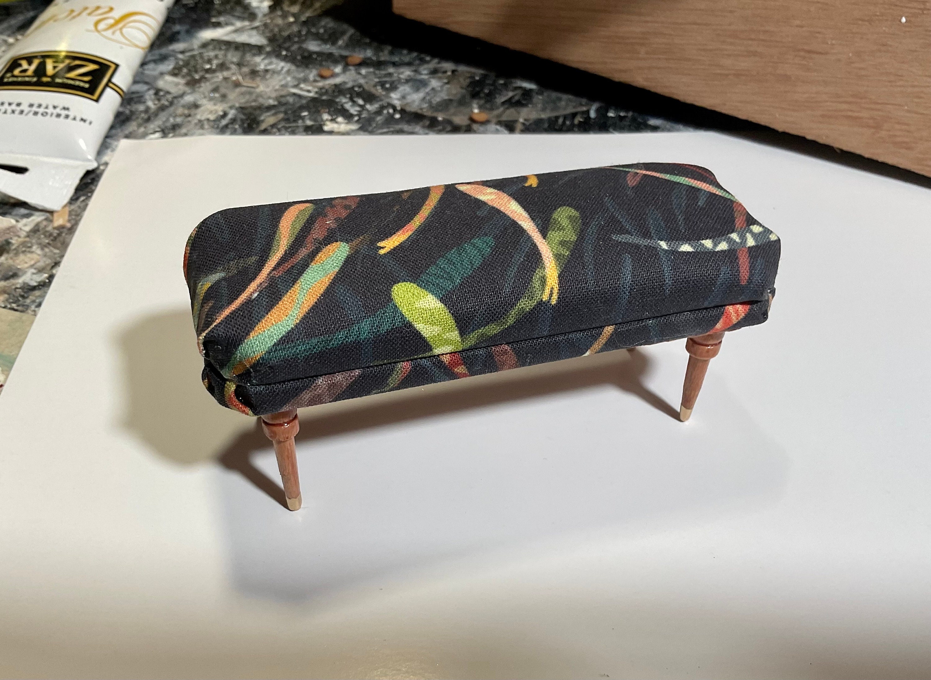 Modern Navy Koi Fish Upholstered Bench With Wood Gold Tipped Legs 1/12 ...