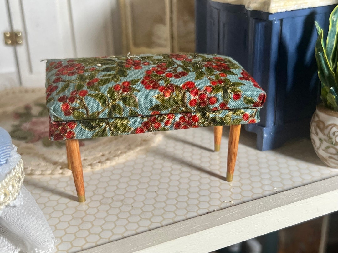 Modern Floral Bench With Wood Gold Tipped Legs 1/12 Handmade - Etsy