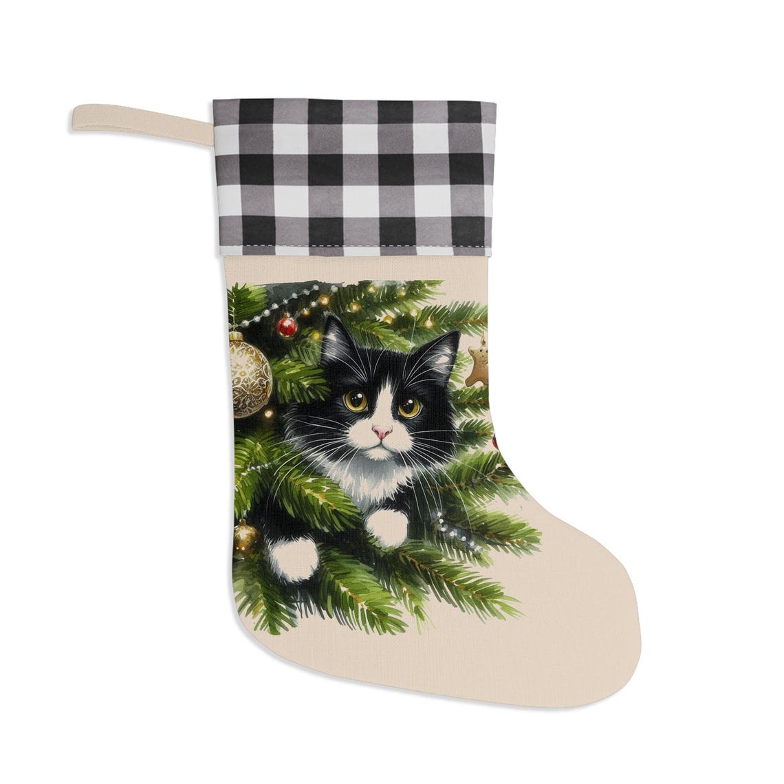 Christmas Cat Stocking, Cozy Holiday Decoration, Pet Lover Gift, Tuxedo ...