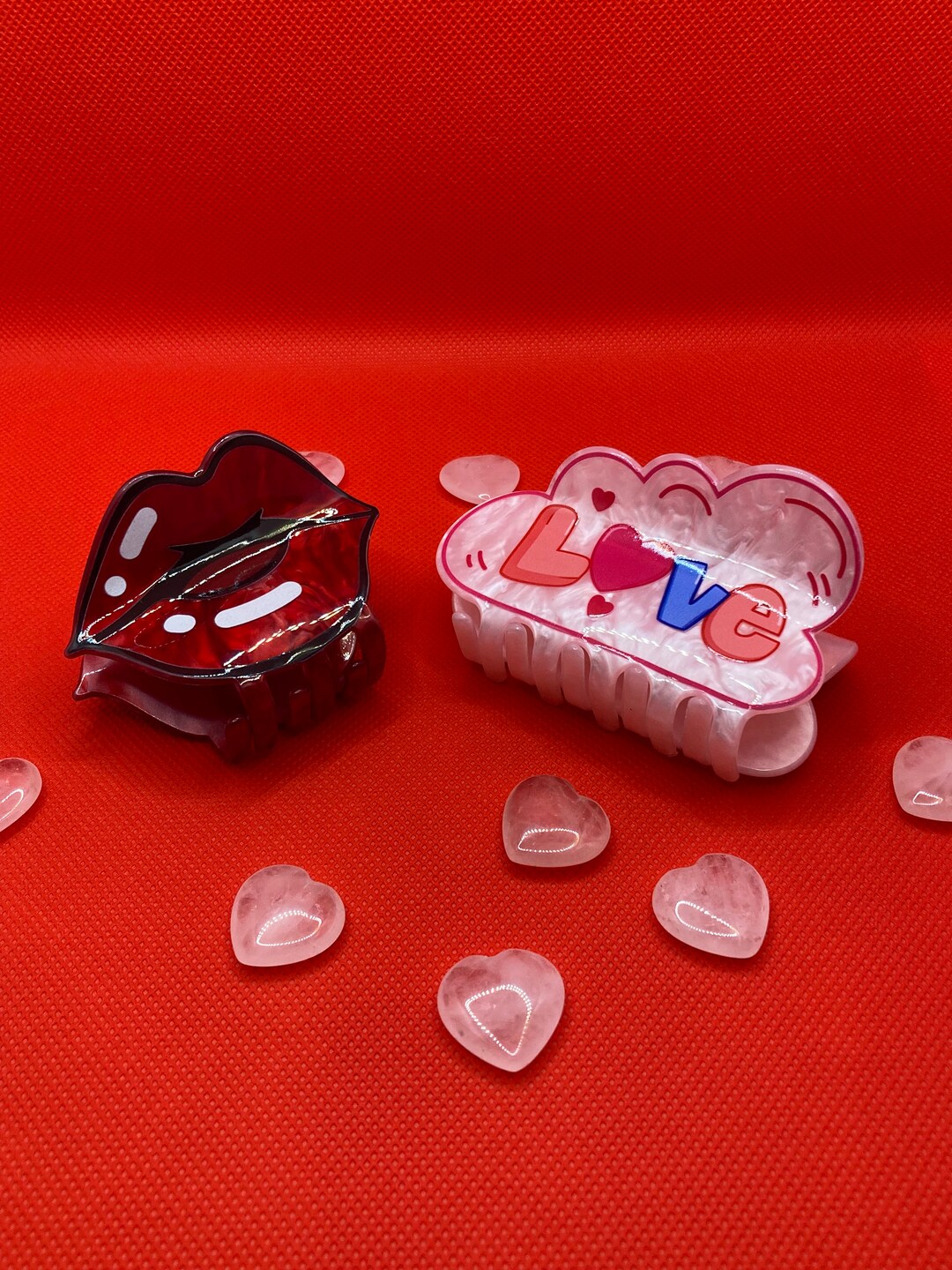 Valentines Hair Claws shiny Red Lips & Pink Love Hair Claws , Med Size ...