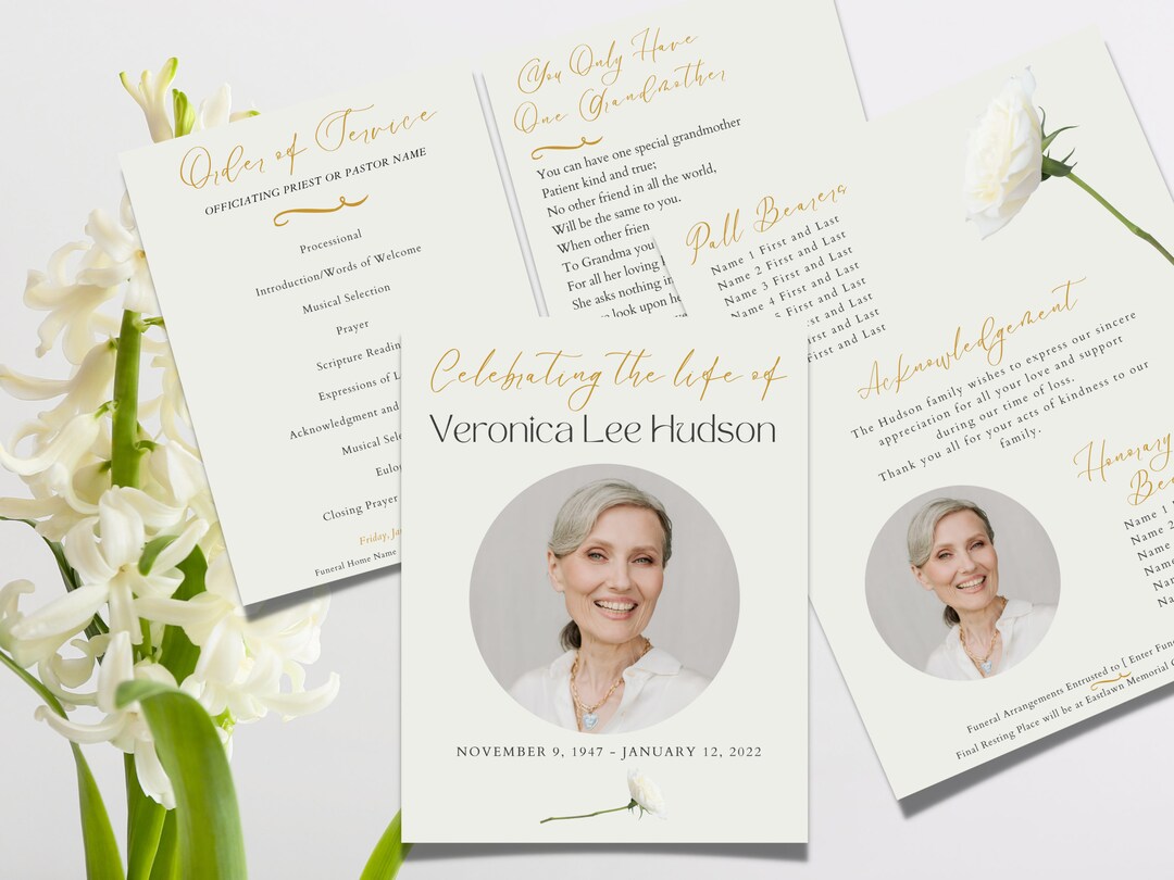 Elegant Funeral Program Template Celebrating the Life of Funeral ...