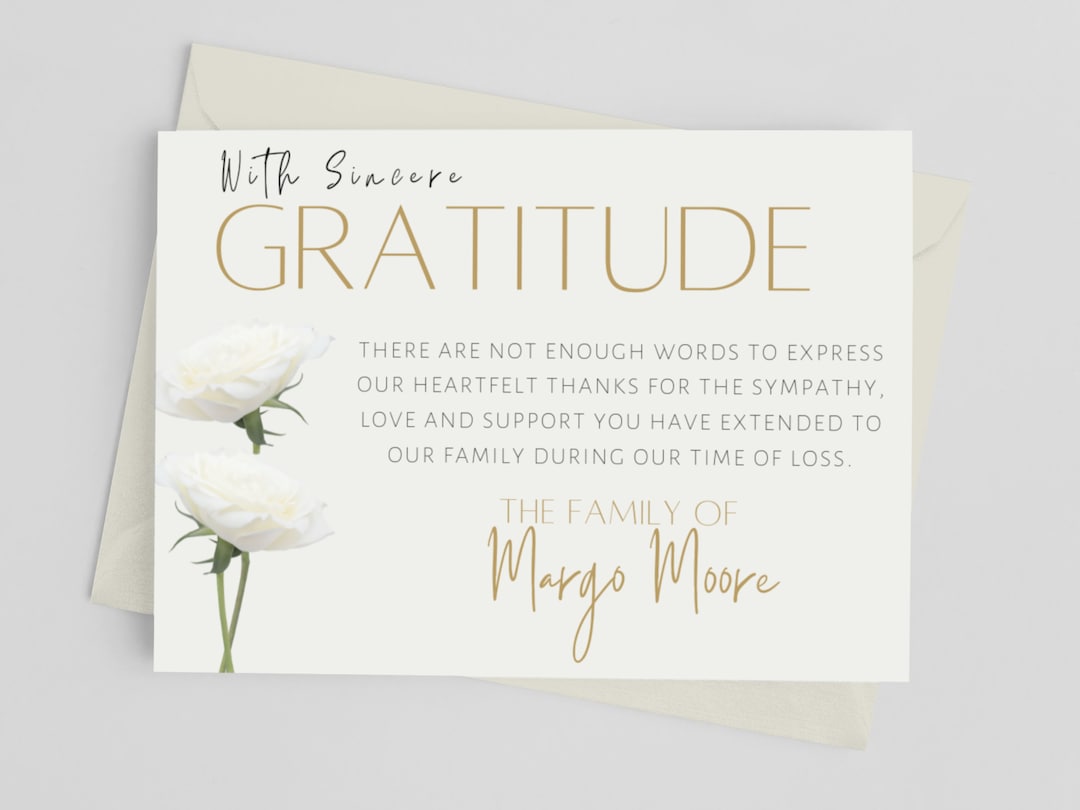 Funeral Thank You Cards Sympathy Note Cards Memorial Cards Bereavement ...