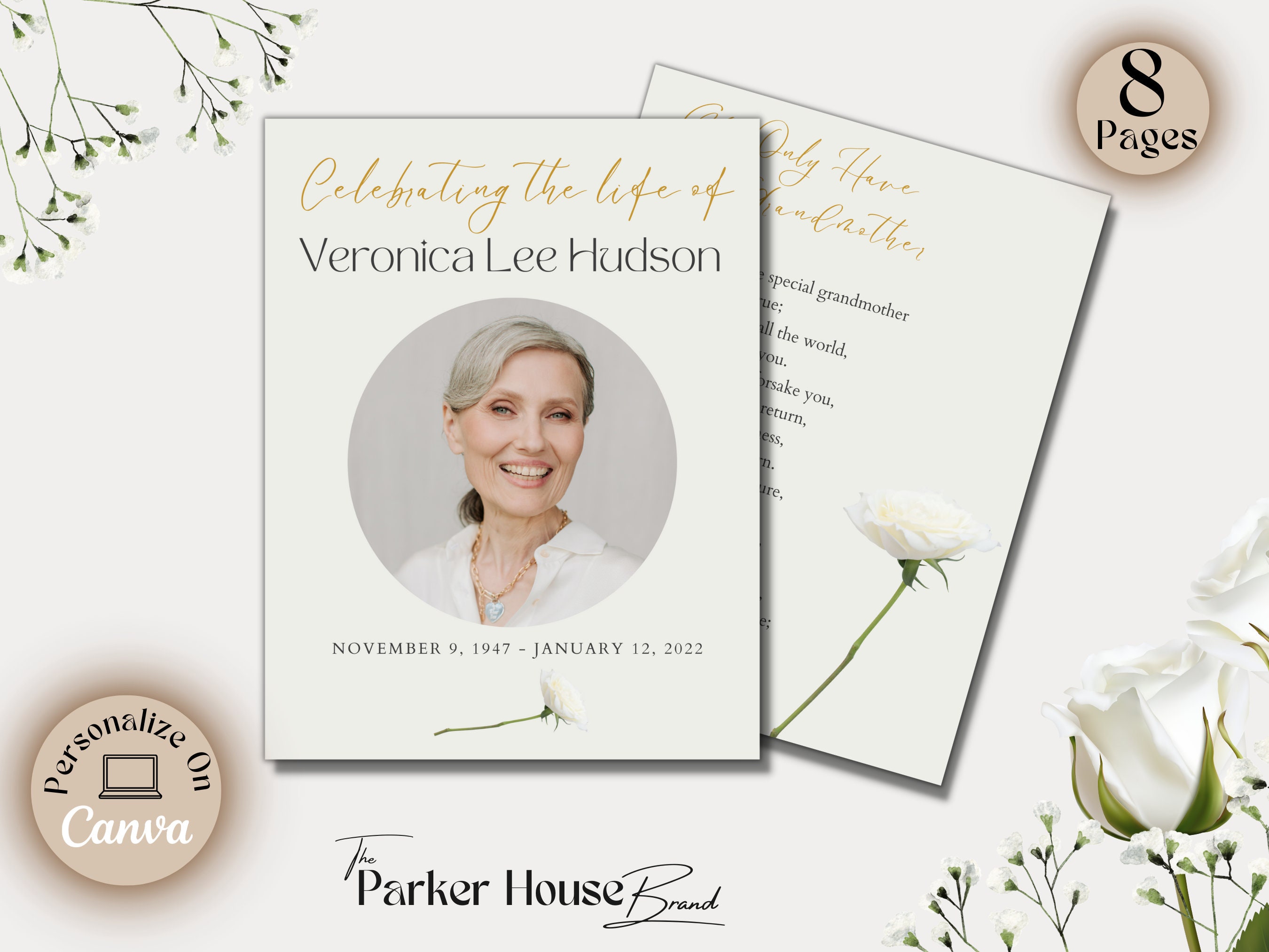 Printable Funeral Program Template Editable Memorial Program Template 8 ...