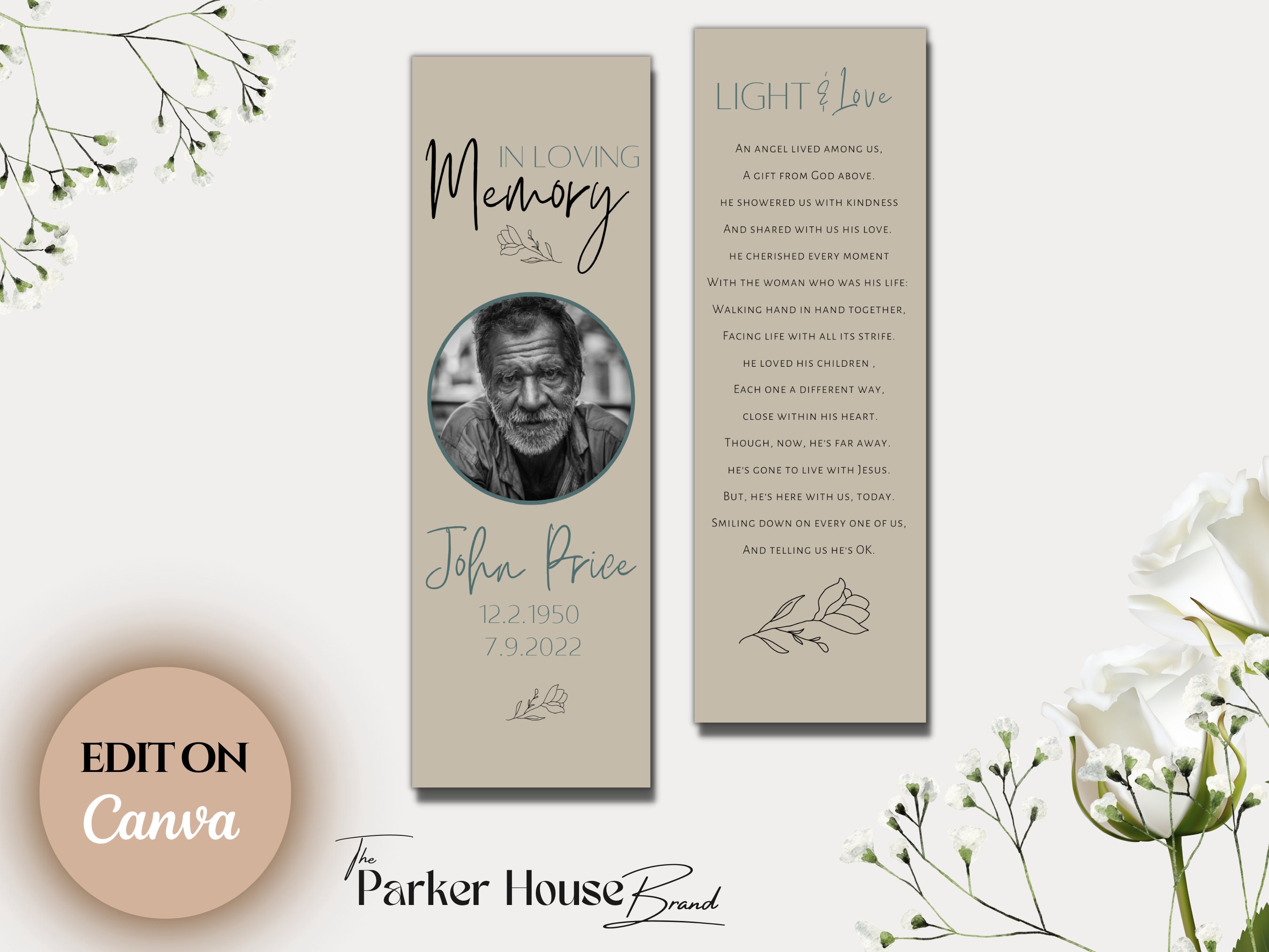 INSTANT DOWNLOAD Editable Memorial Bookmark Funeral Bookmark Printable ...