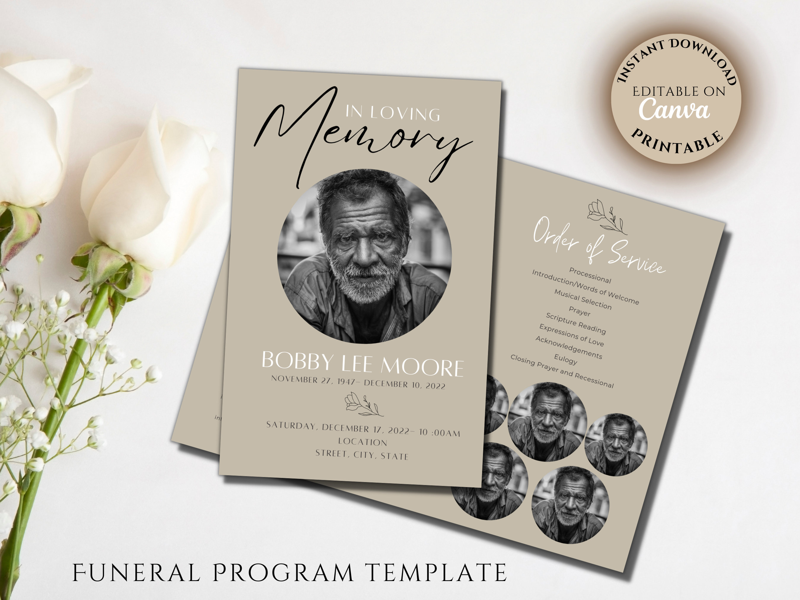 Editable Funeral Program Template for Man in Loving Memory Classic ...