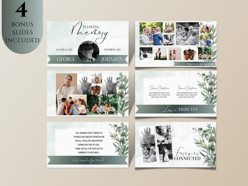 Greenery Funeral Slideshow Template Canva Template Photo Slideshow ...