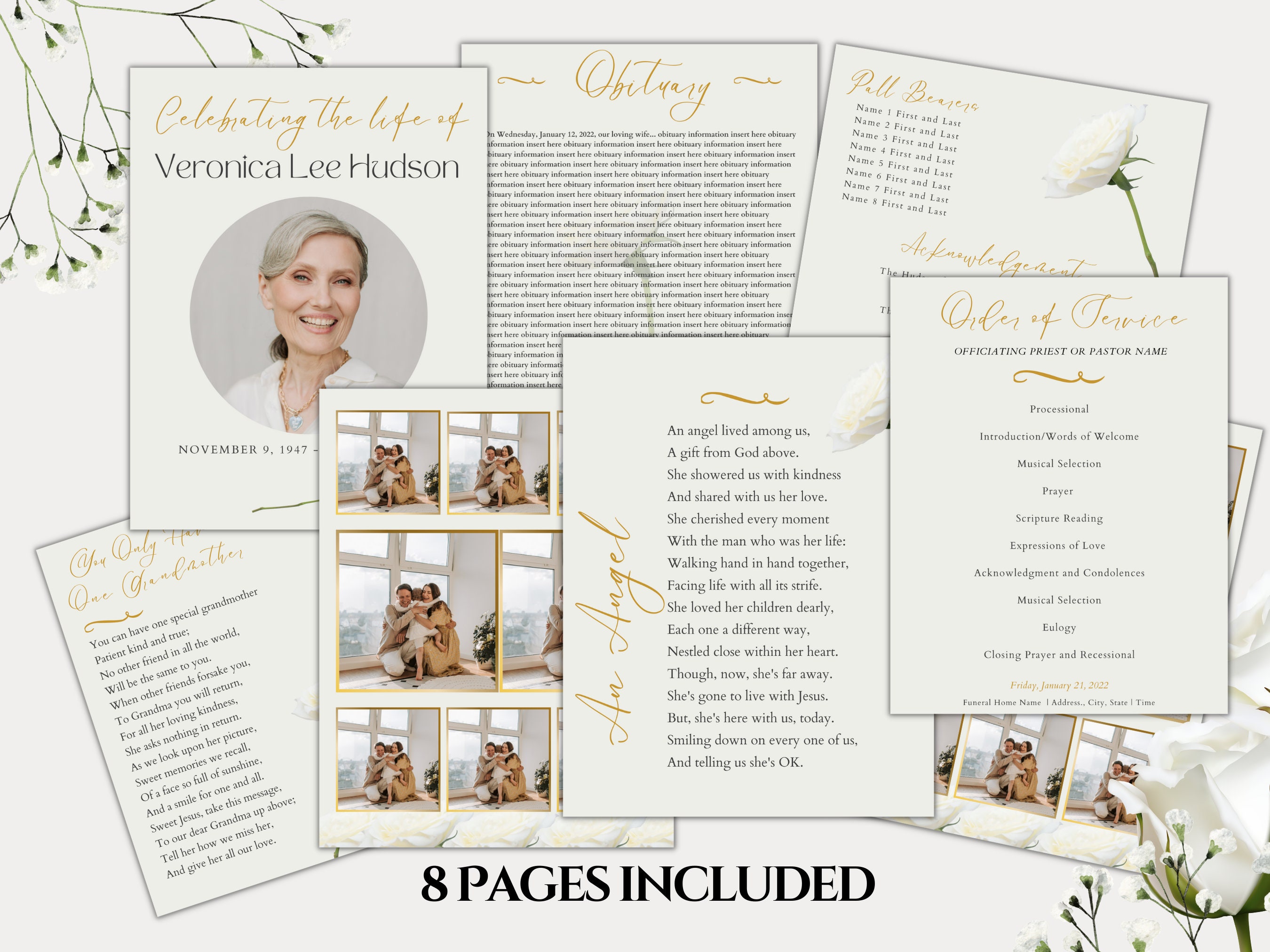 Elegant Funeral Program Template Celebrating the Life of Funeral ...