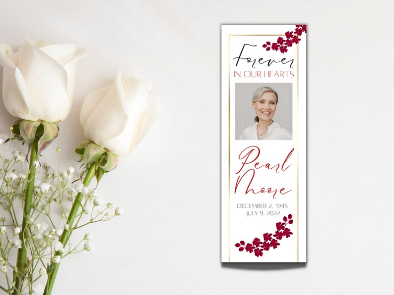 Red Funeral Bookmark Template Printable Memorial Bookmark - Etsy