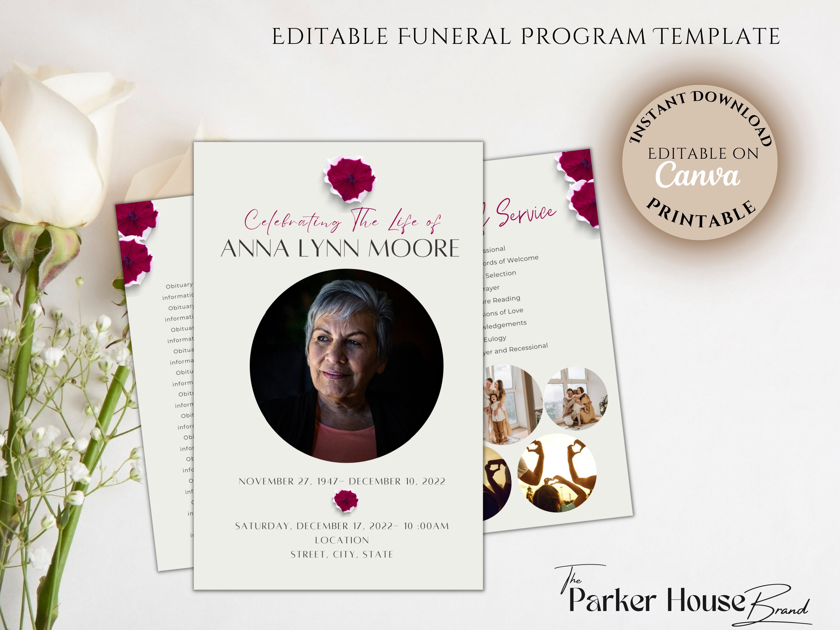 INSTANT DOWNLOAD Editable Funeral Program Template Printable Memorial ...