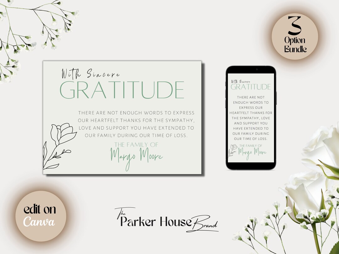EDITABLE Sympathy Card Funeral Thank You Card Template - Etsy