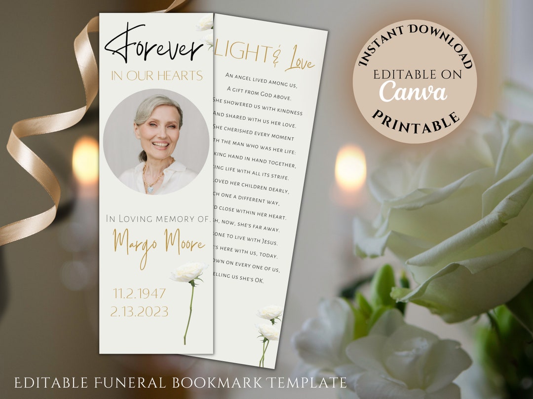 Funeral Service Template 2x6 Bookmark Memorial Bookmark Template ...