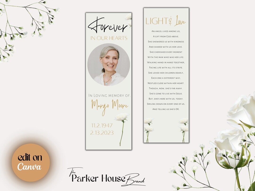 INSTANT DOWNLOAD Funeral Bookmark Editable Memorial Bookmark Printable ...