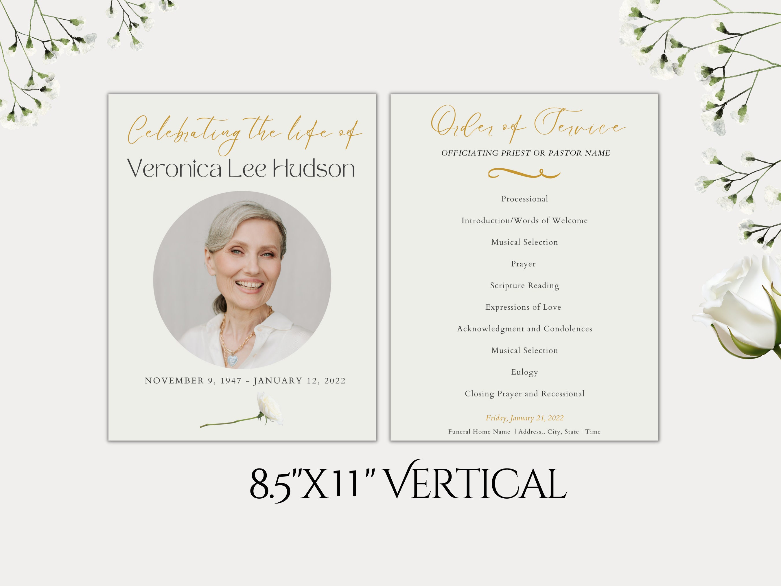 Elegant Funeral Program Template Celebrating the Life of Funeral ...