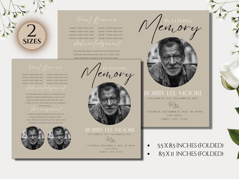 Editable Funeral Program Template for Man in Loving Memory Classic ...