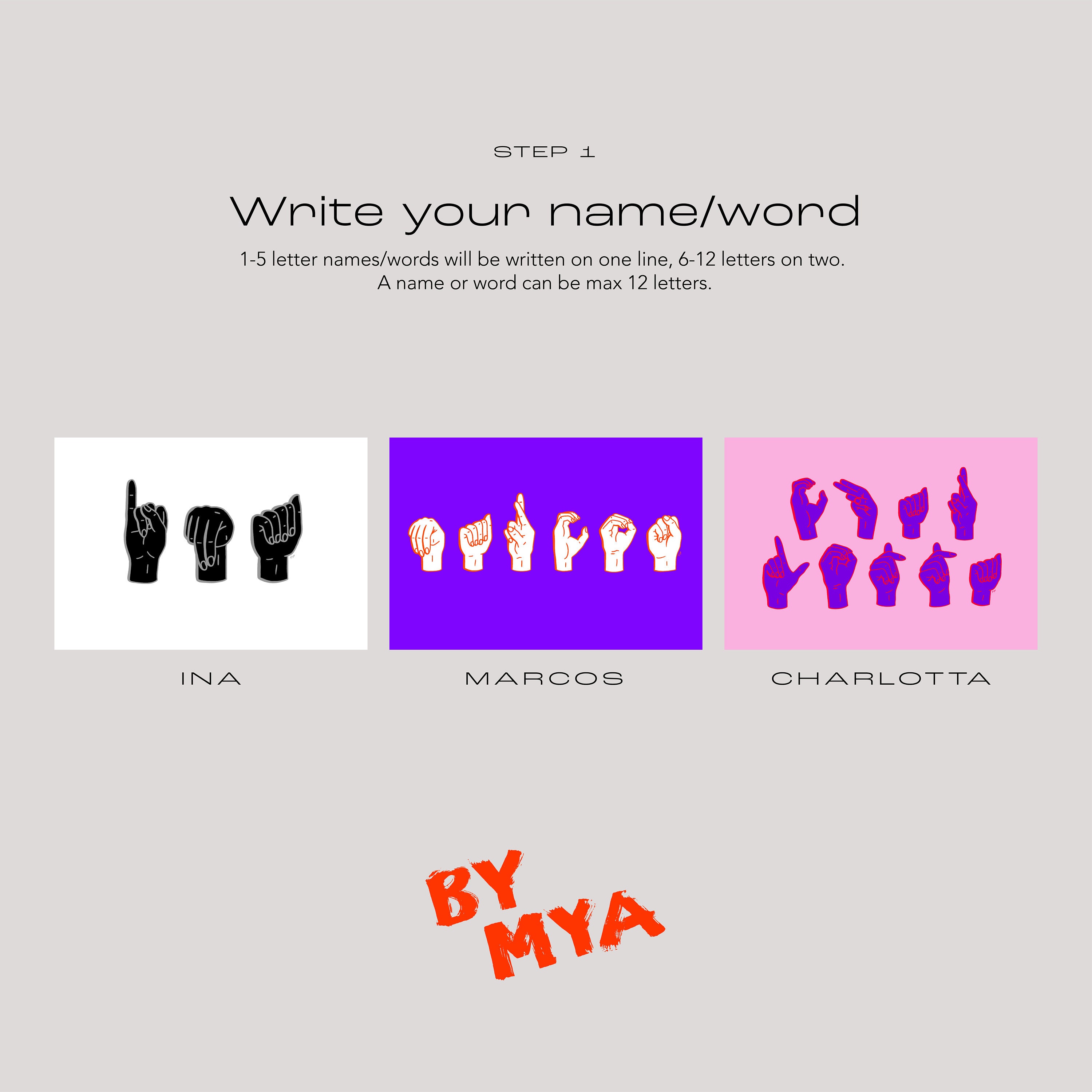 Custom Name Sign Language Poster, Nursery Name Art Print, Editable ...