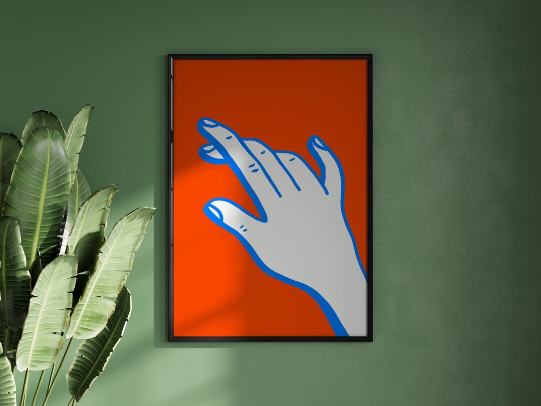 Fingers Pointing Poster, Open Hand Print, Orange Abstract Hand Art ...