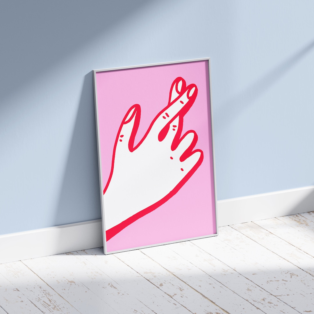 Fingers Crossed Poster, Crossed Finger Print, Pink Abstract Hand Art ...